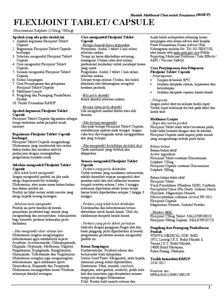 Flexijoint Tablet Capsule Glucosamine Sulphate Winwa Medical SDN BHD 2 ...