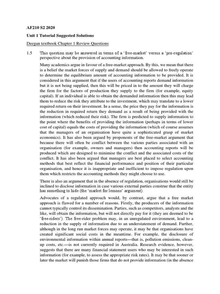 AF210 Unit1 Tutorial Suggested Solutions | PDF | Policy | Market ...