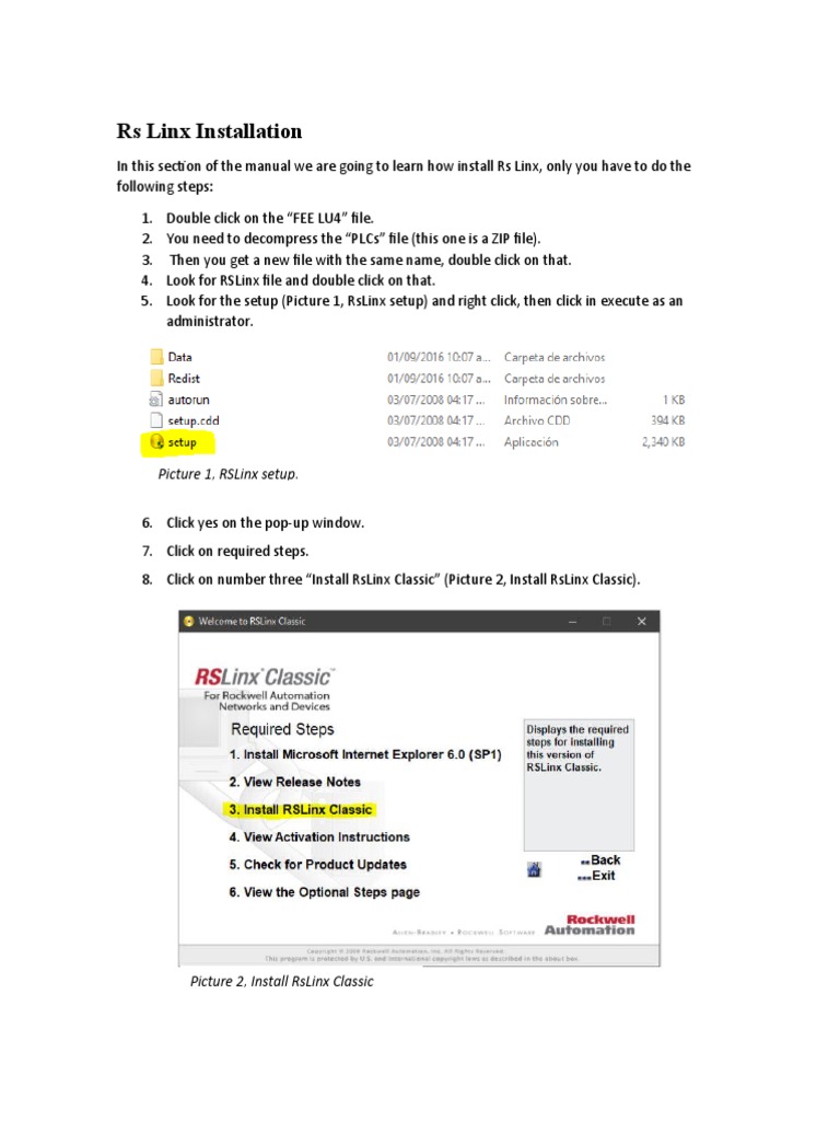 Rs Linx Installation: Picture 1, Rslinx Setup | PDF