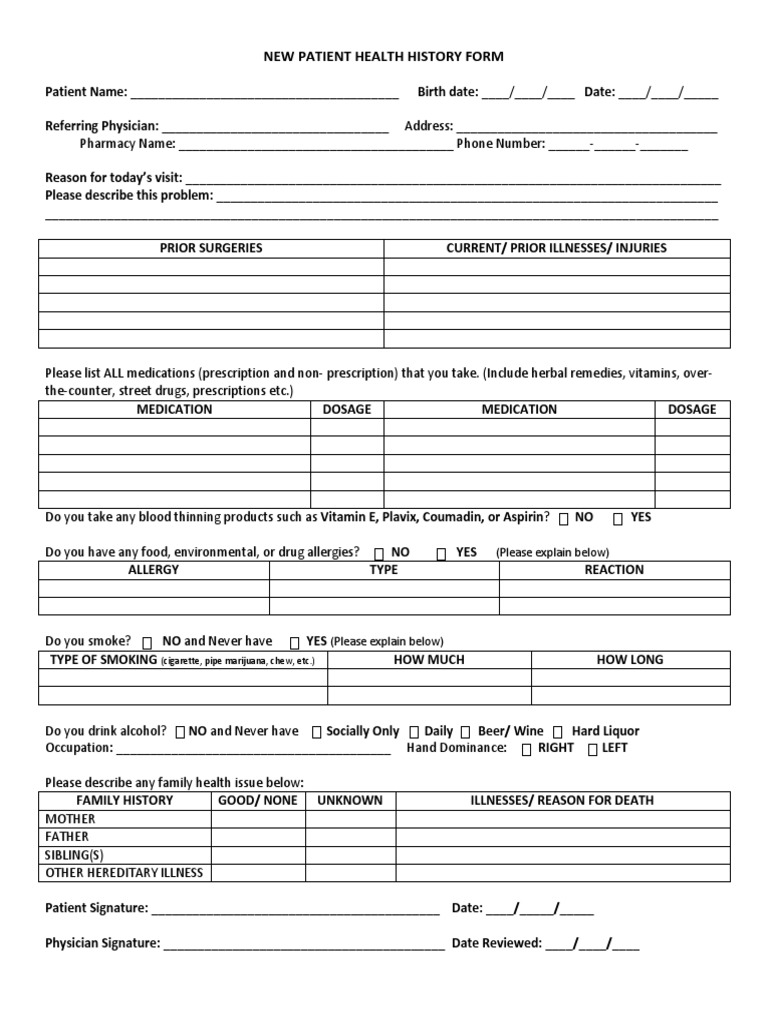 New Patient Health History Form 2013 | PDF | Prescription Drugs | Dose ...