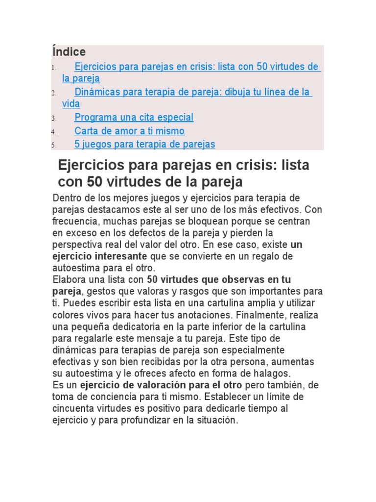 Dinamicas Para La Pareja Pdf Autoestima Amor