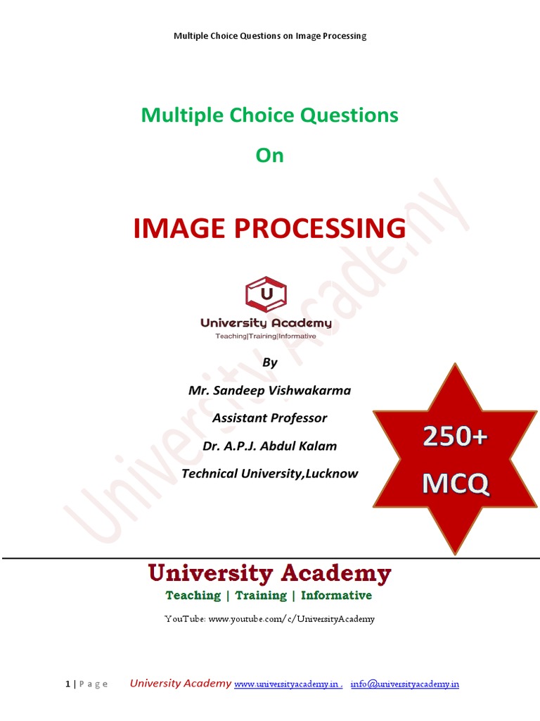 Image Processing MCQ | PDF | Image Segmentation | Data Compression
