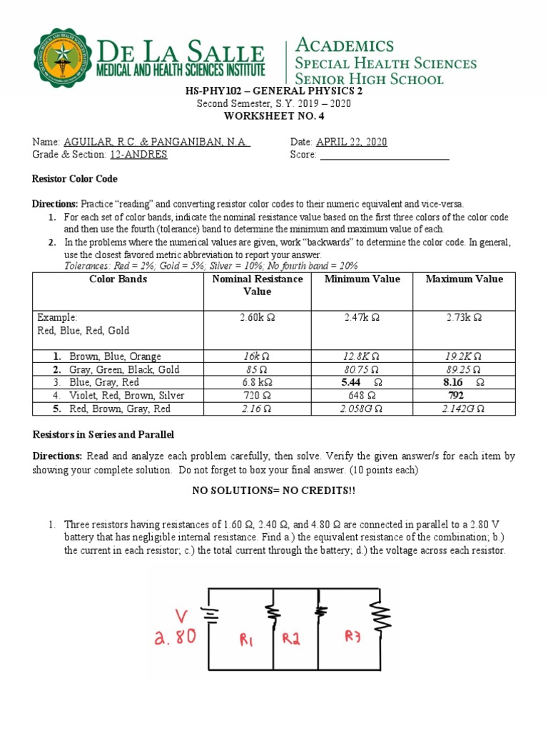 Resistor Color Code and Circuit Problems | PDF | Resistor | Color
