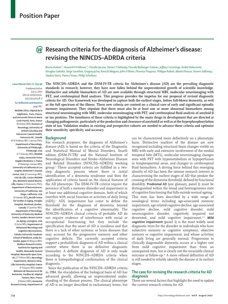 Researching Revised Diagnostic Criteria for Alzheimer's Disease | PDF | Dementia | Recall (Memory)