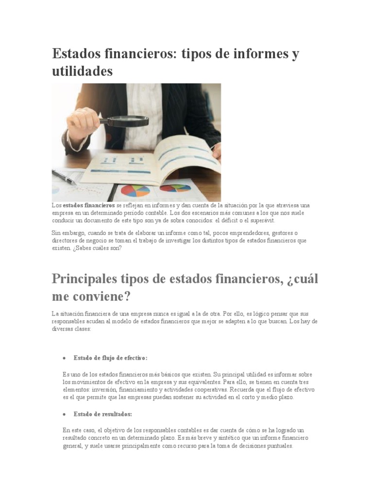 Tipos de estados financieros y su utilidad para la toma de decisiones | PDF | Contabilidad ...