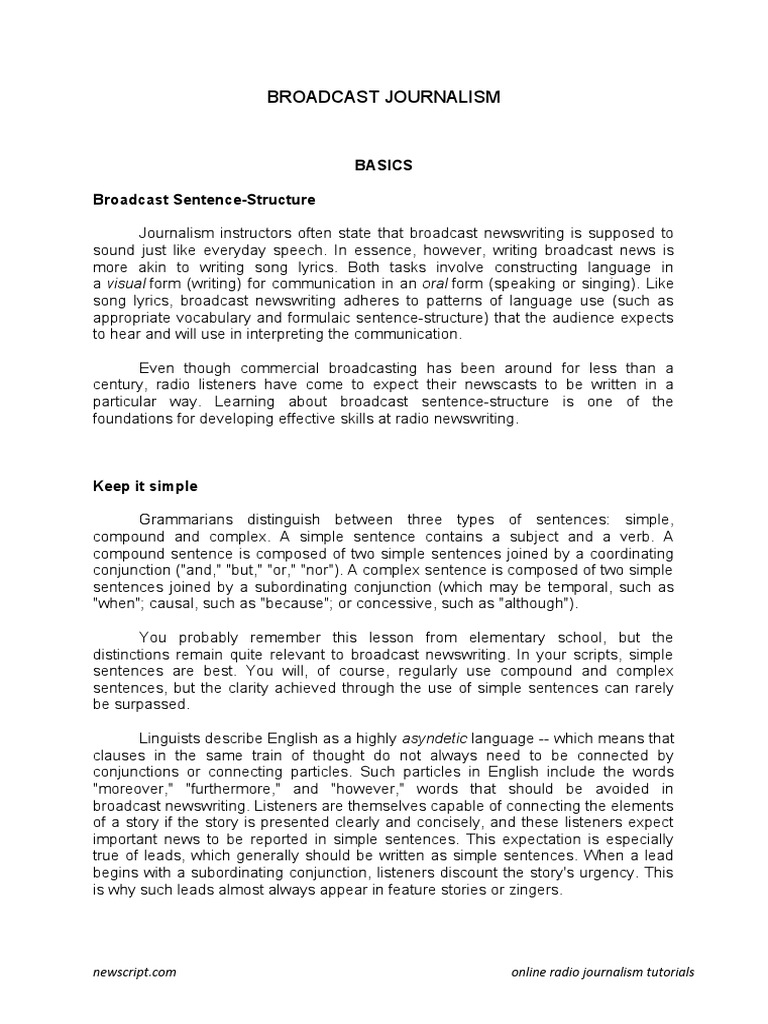 Broadcast Journalism: Basics Broadcast Sentence-Structure | PDF ...