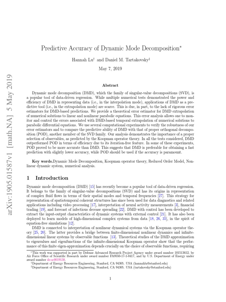 Predictive Accuracy of Dynamic Mode Decomposition: De-Sc0019130 | PDF | Eigenvalues And ...
