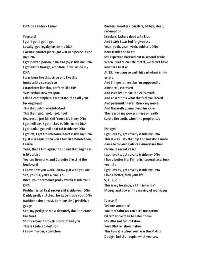 DNA by Kendrick Lamar | PDF | Entertainment (General)