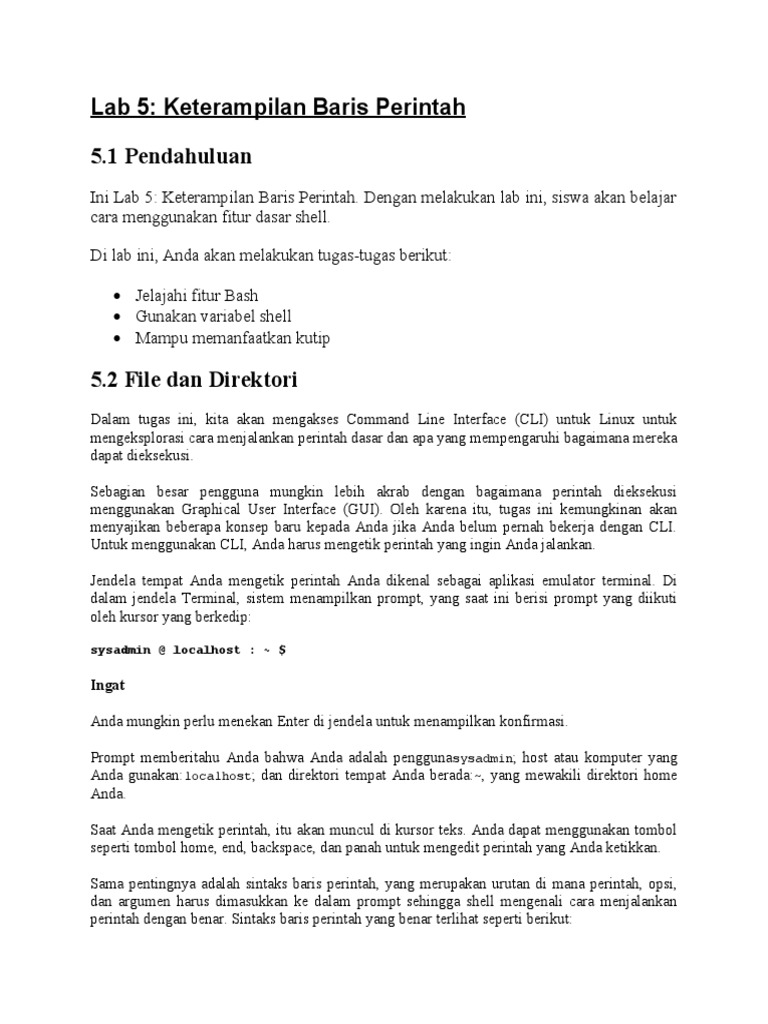 Belajar Dasar CLI Linux: Lab 5 | PDF | Teknologi & Rekayasa