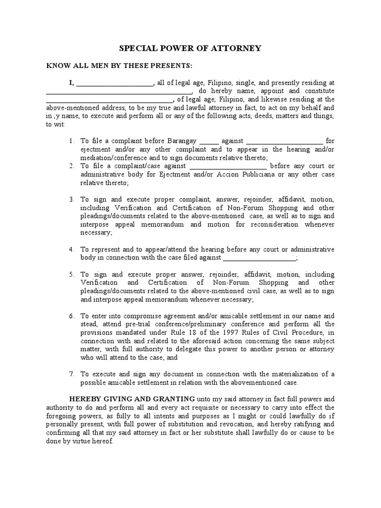 SPA-draft-to File Case-To Appear Et Al | PDF | Power Of Attorney ...