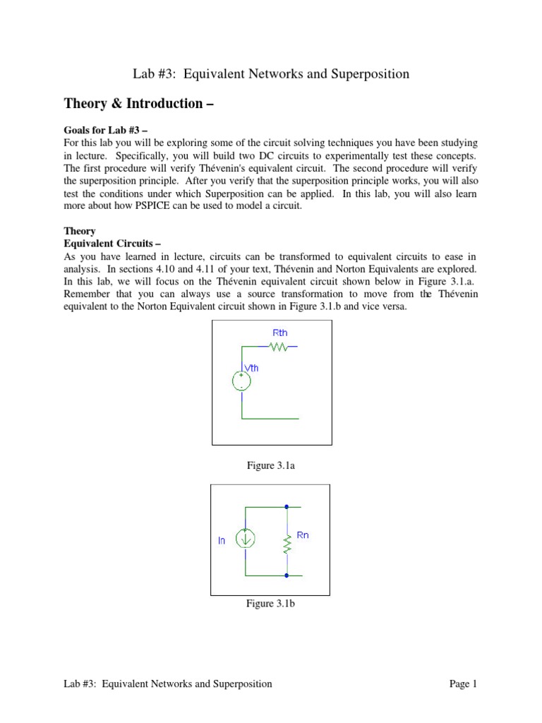 Theory & Introduction - : Lab #3: Equivalent Networks and Superposition | PDF | Electrical ...