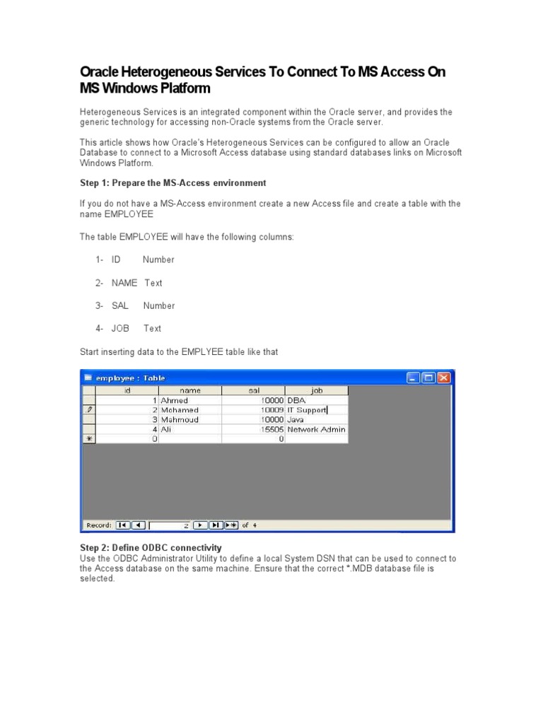 Oracle Heterogeneous Services To Connect To MS Access On MS Windows | PDF | Microsoft Access ...