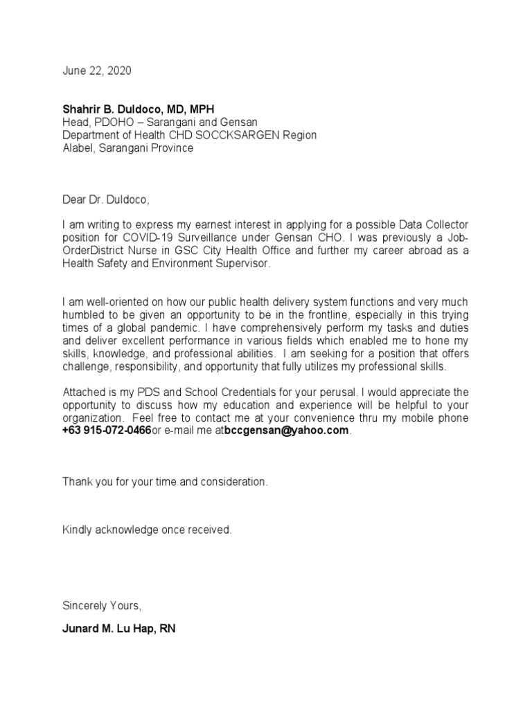 JUNARD Cover Letter 2020 | PDF