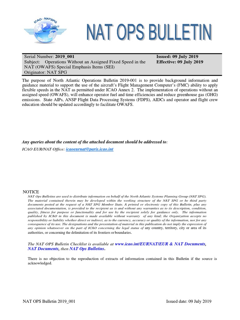 NAT OPS Bulletin 2019 - 001 | PDF | Air Traffic Control | Aviation