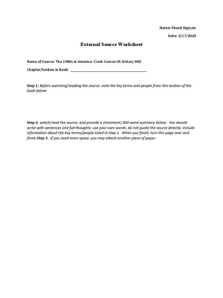 External Source Worksheet | PDF