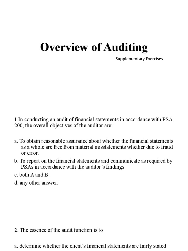 Overview of Auditing: Supplementary Exercises | PDF | Financial Audit ...