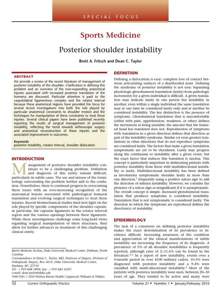 Posterior Shoulder Instability: Sports Medicine | PDF | Shoulder ...