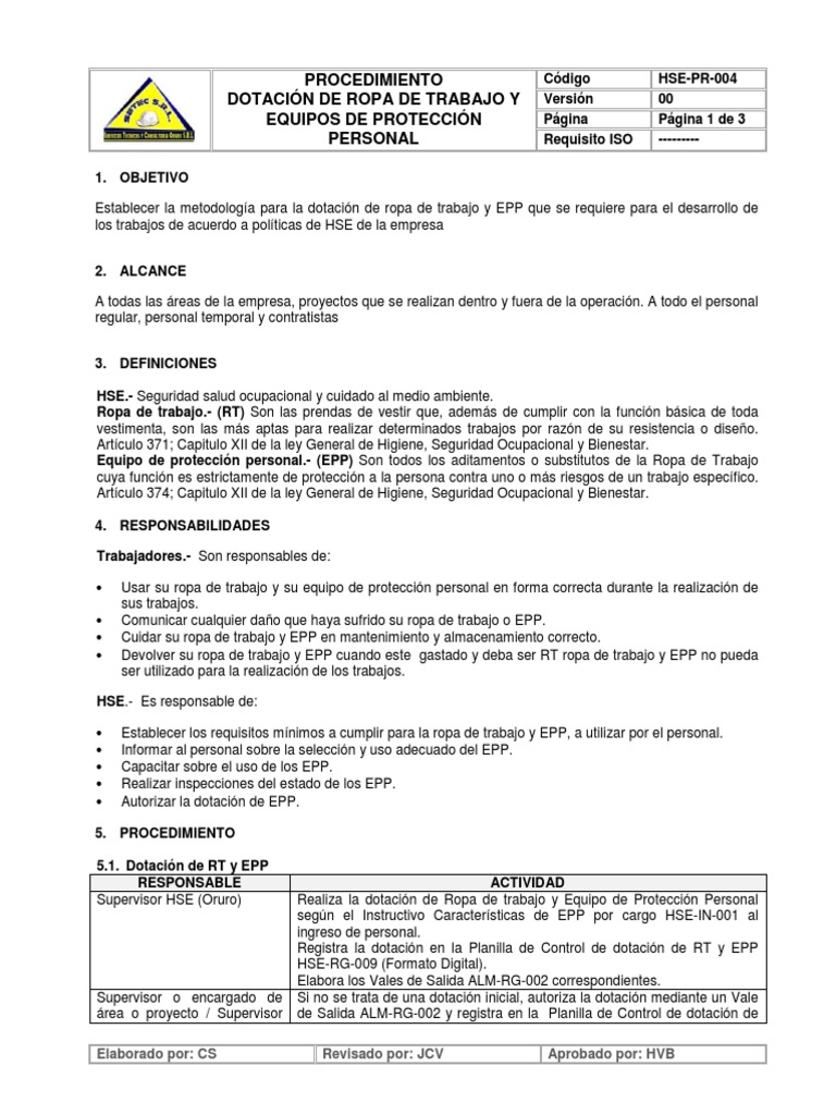 Procedimiento Dotación Ropa y EPP | PDF | Ropa | Business