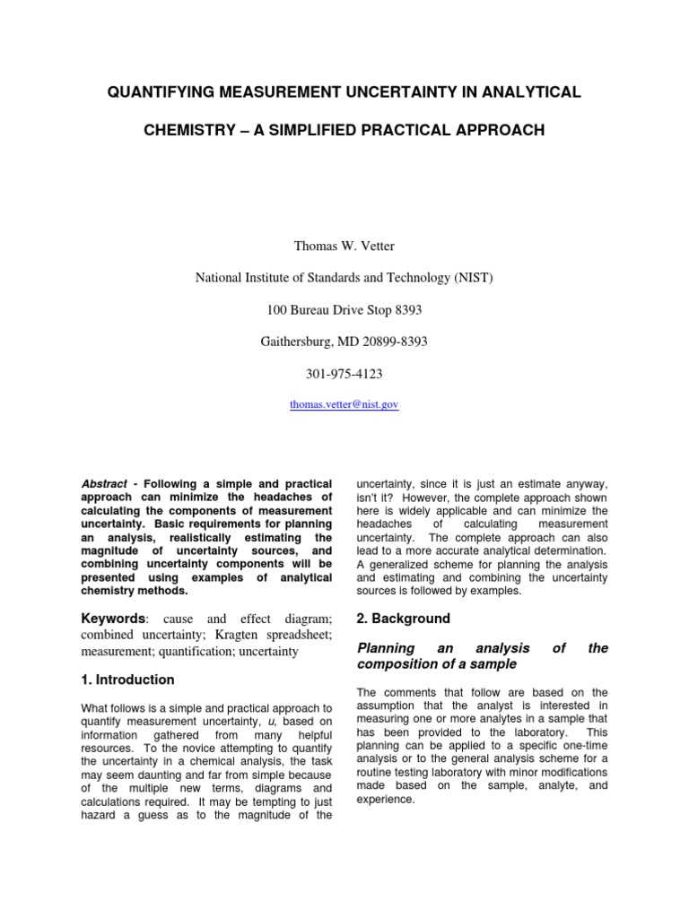 Measurement Uncertainty in Chemistry | PDF | Bias Of An Estimator ...