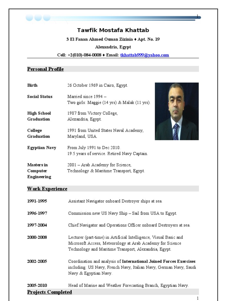 Tawfik CV | PDF | Egypt | United States Navy