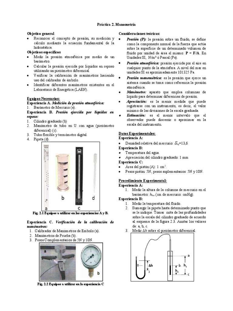 Práctica de Manometría y Medición de Presión | PDF | Medida de presión ...