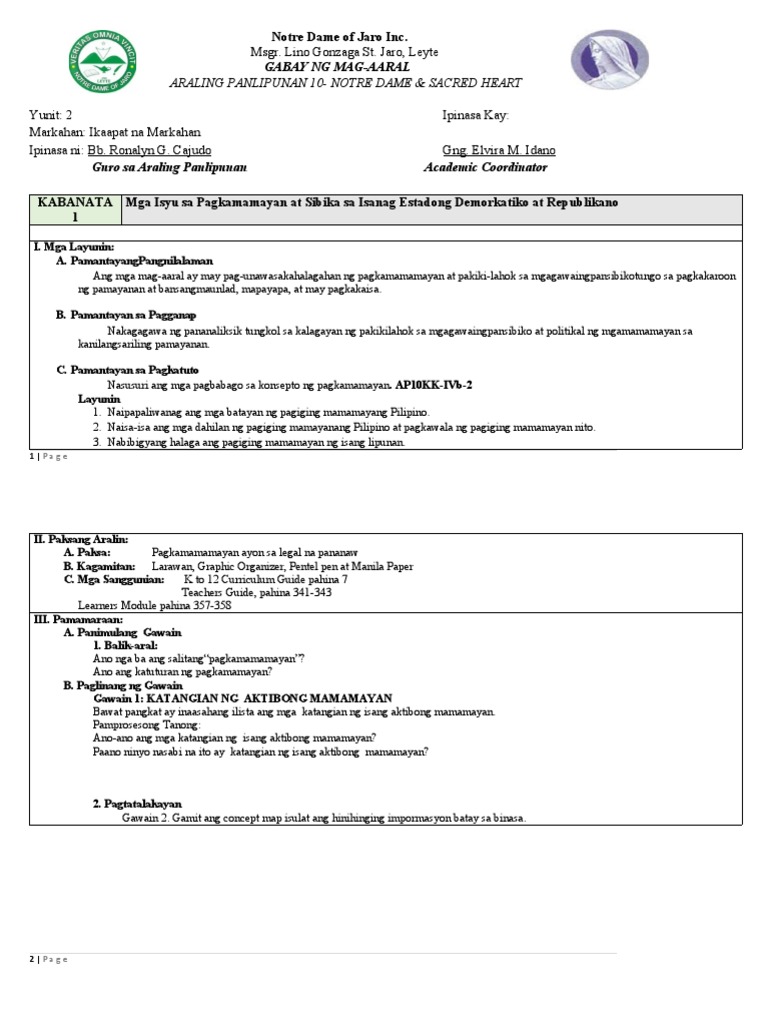 Pagkamamayan Lesson Plan | PDF