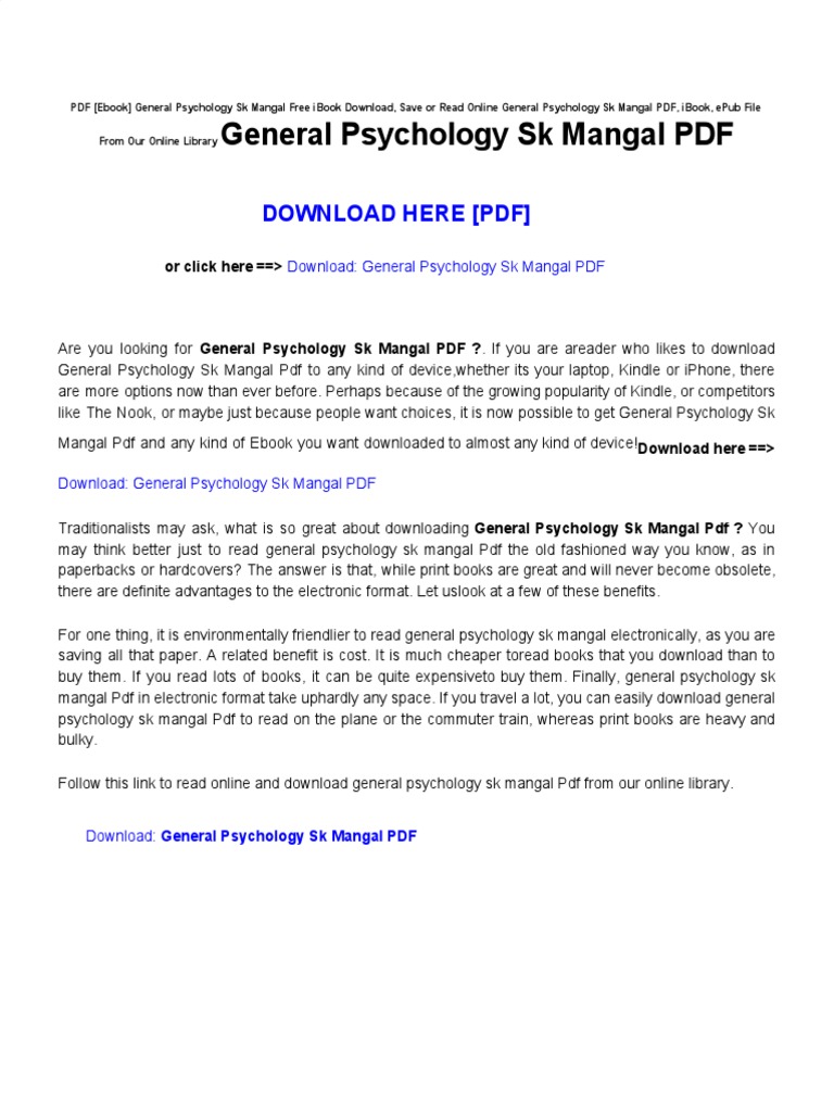 General Psychology SK Mangal PDF | PDF | E Books | Electronic Paper ...