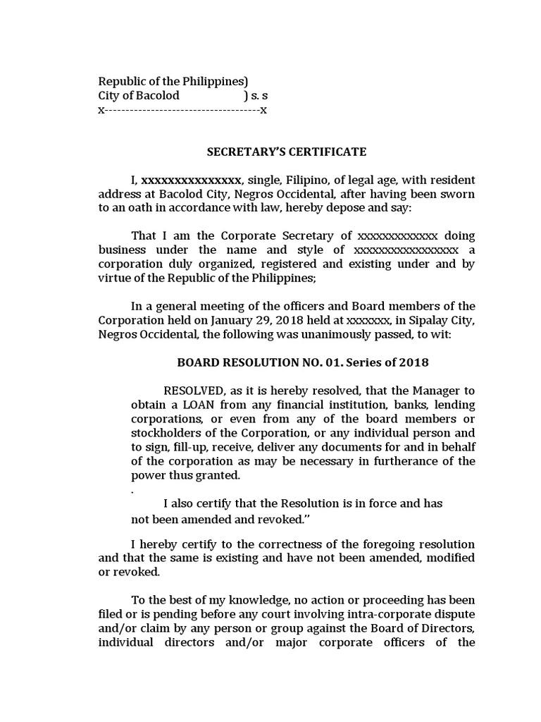 Secretary's Certificate-1-2018 | PDF