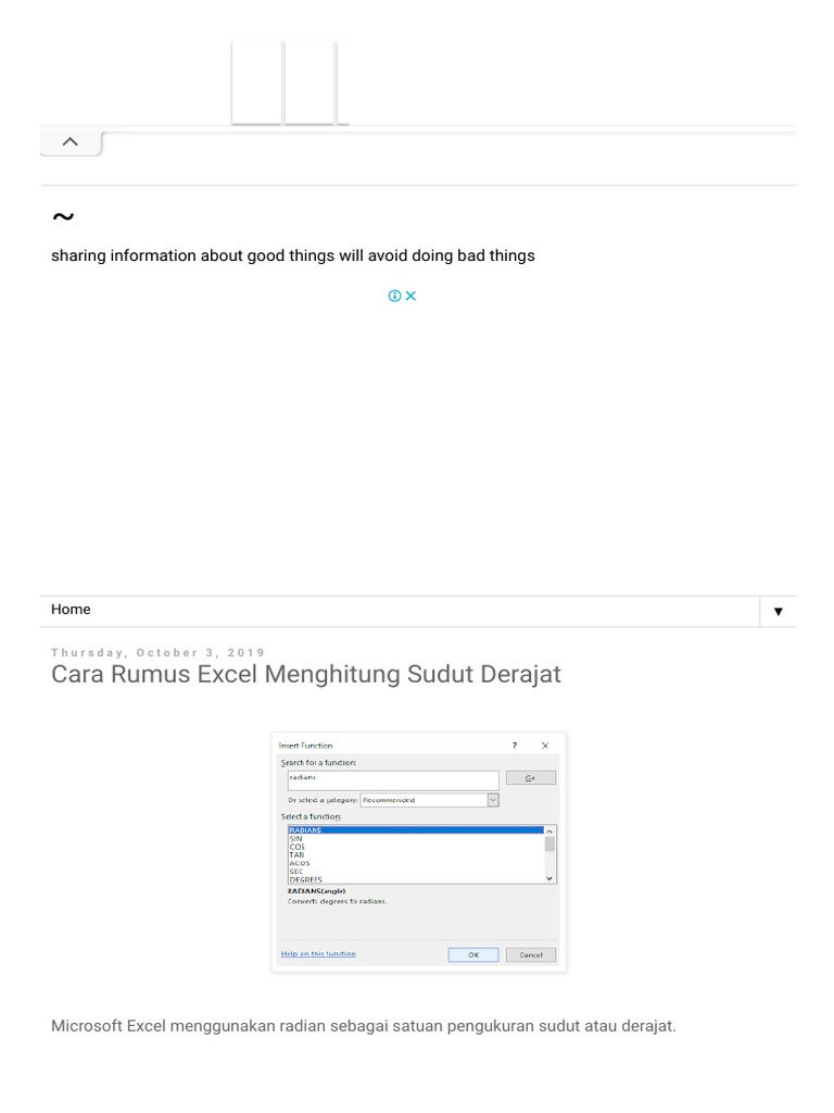 Rumus Excel untuk Menghitung Derajat | PDF
