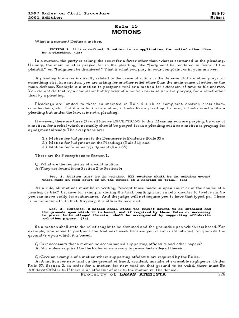 Rule 15-Motions PDF | PDF | Pleading | Complaint
