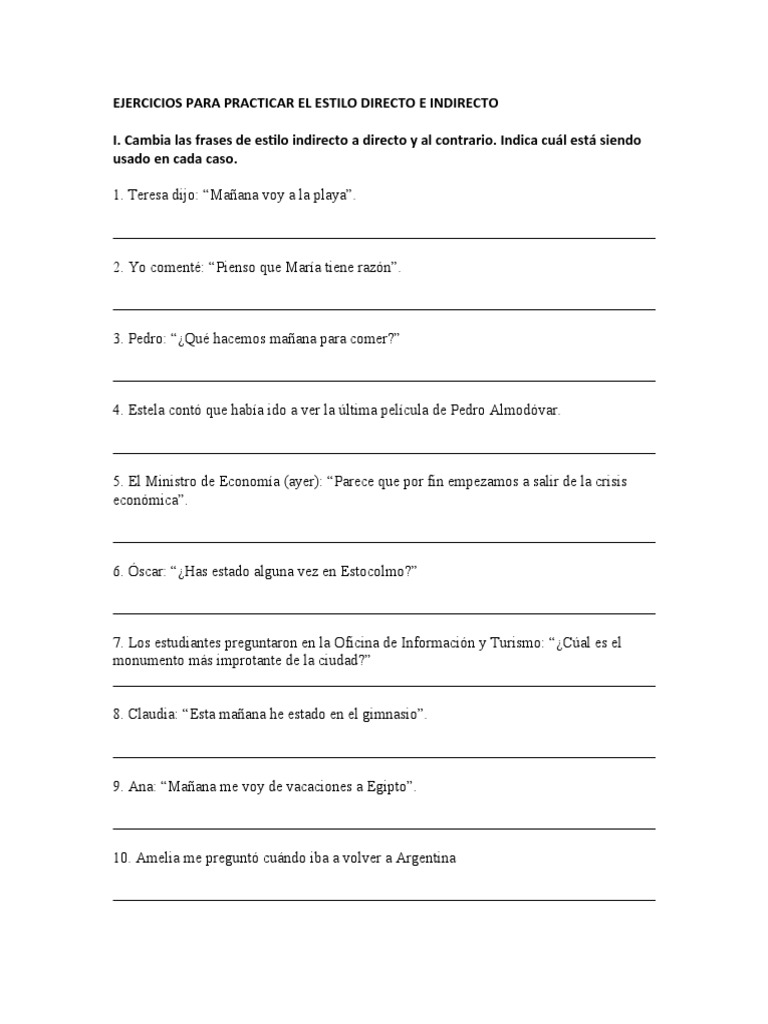Práctica de Estilo Directo e Indirecto | PDF