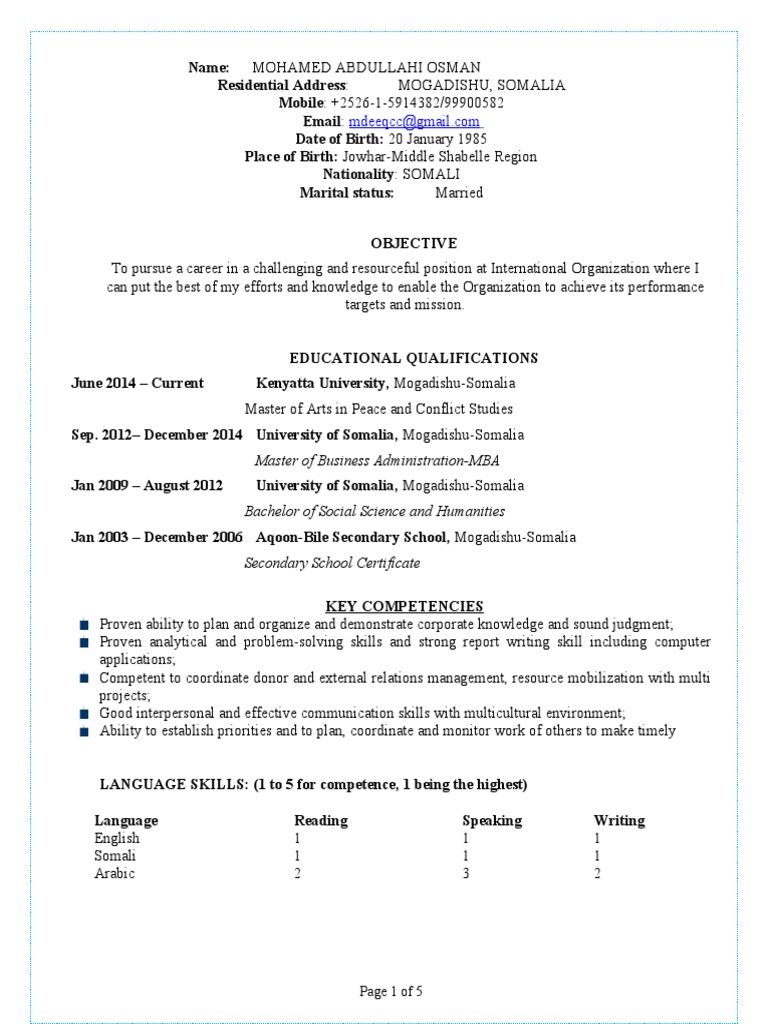 Curriculum Vitae - Mohamed Abdalla Osman | PDF | Somalia | Mogadishu