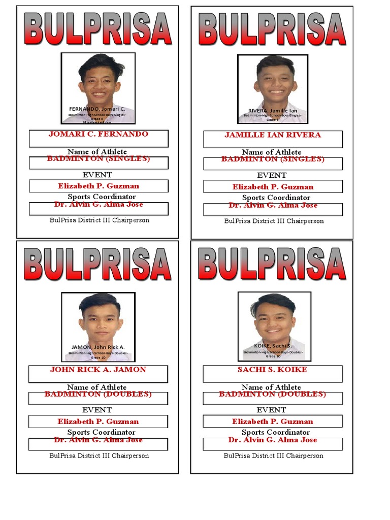 BULPRISA ID Layout 2019-2020 | PDF | Summer Sports | Summer Olympic Sports