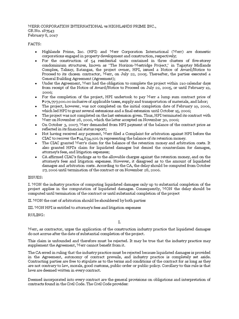 WERR CORPORATION INTERNATIONAL Vs HIGHLANDS PRIME INC | PDF ...