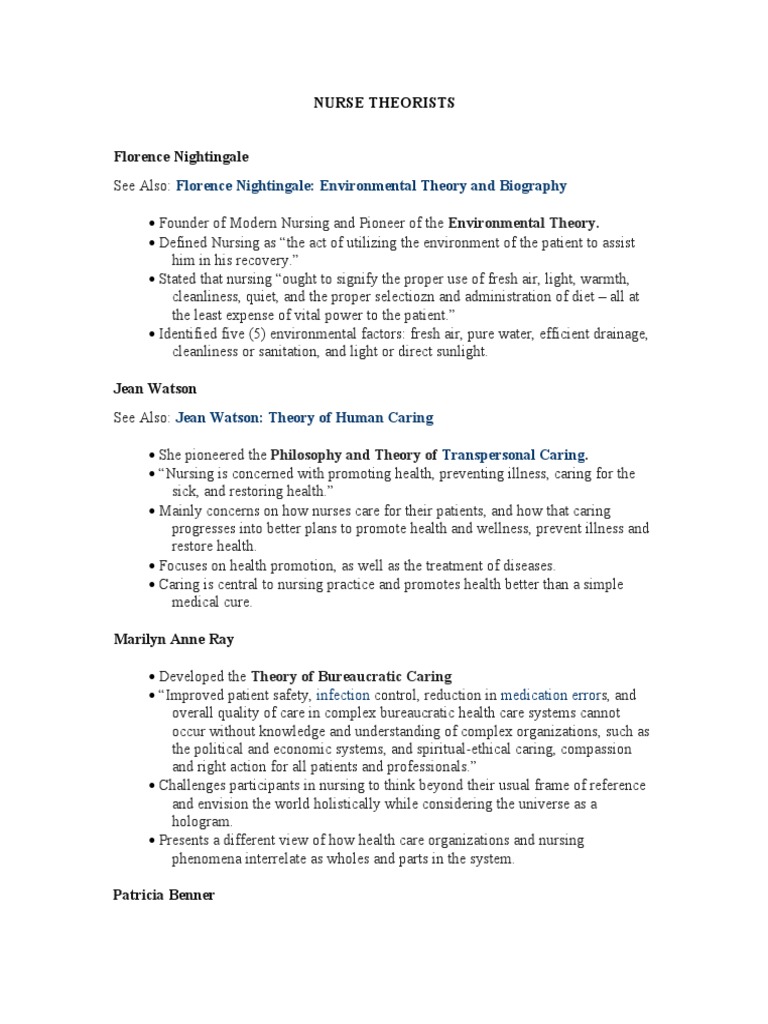 Nurse Theorists Reviewer | PDF | Nursing | Theory