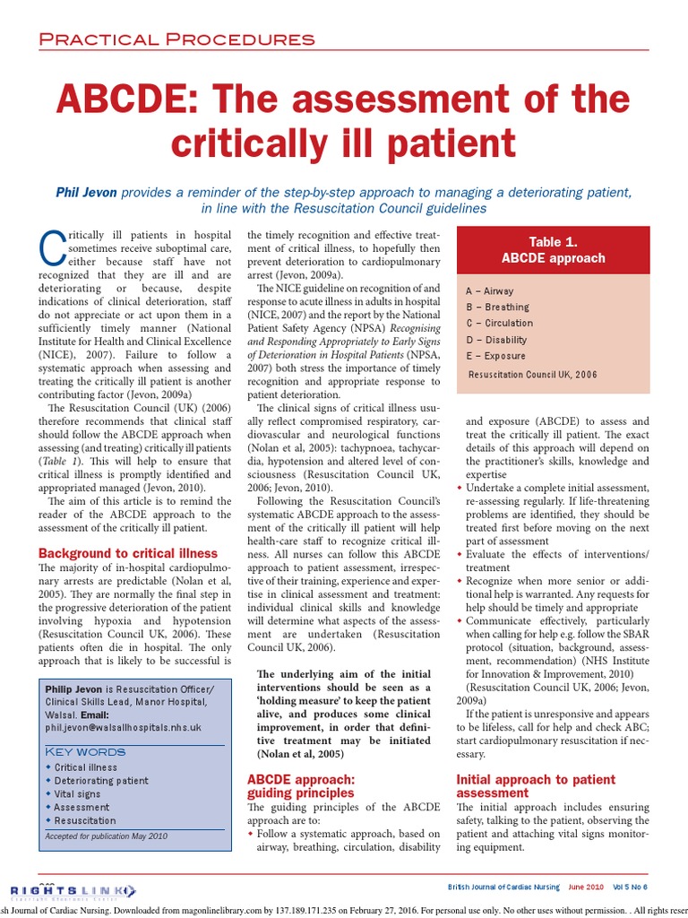 ABCDE. The Assessment of The Critically Ill Patient | PDF | Cardiopulmonary Resuscitation ...