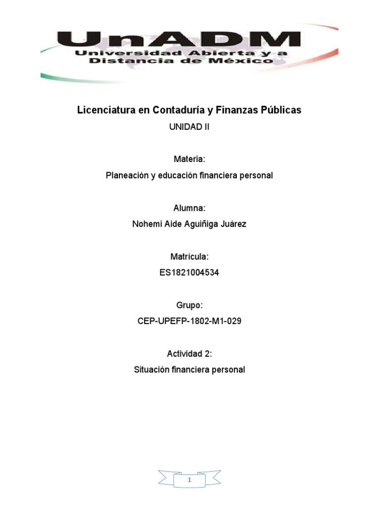 M1 U2 A2 NOAJ Situaciónfinancierapersonal | PDF | Estado de resultados | Business