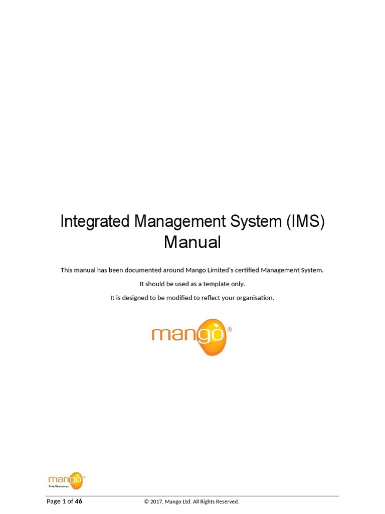Integrated Management System (IMS) Manual | PDF | Iso 9000 | Regulatory ...