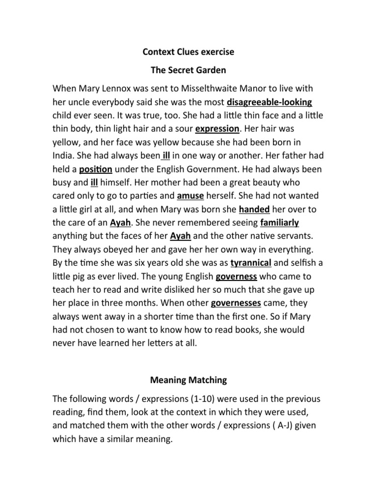 Context Clues Exercise 1 | PDF | Language Arts & Discipline