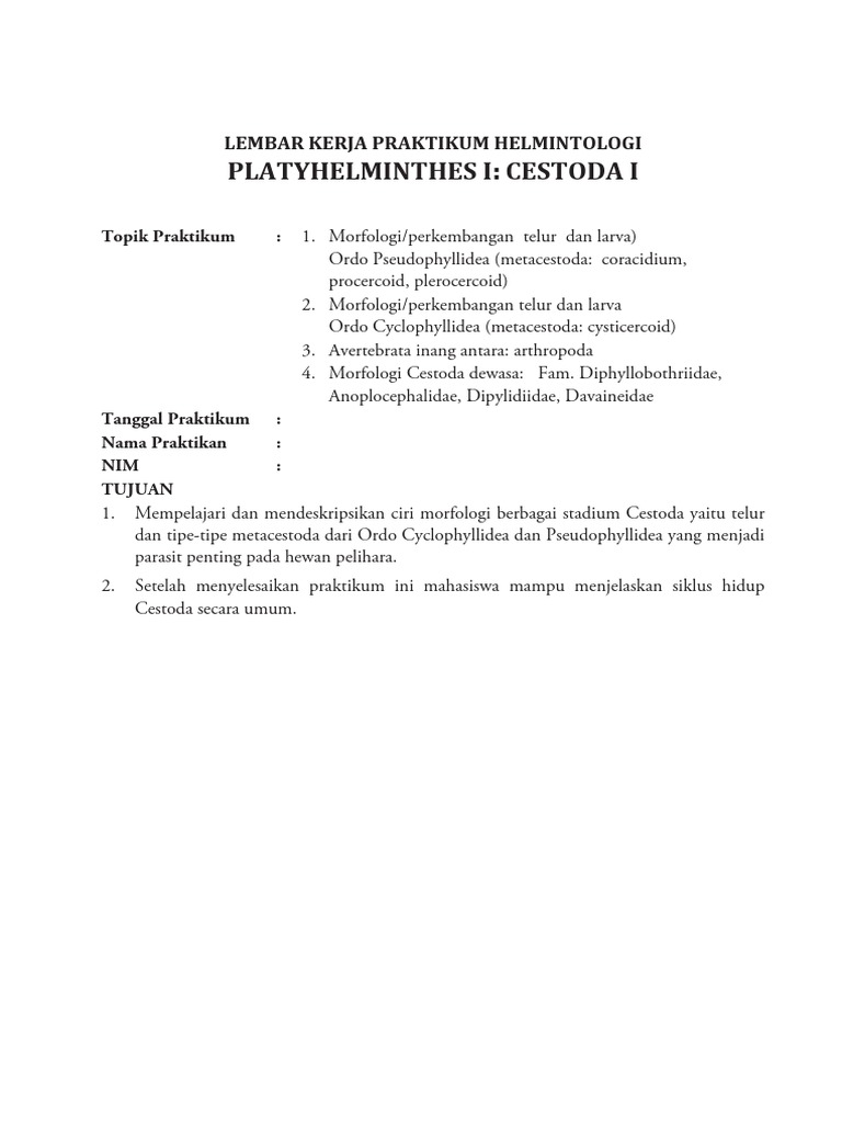 Template Laporan Praktikum Cestoda 1 | PDF