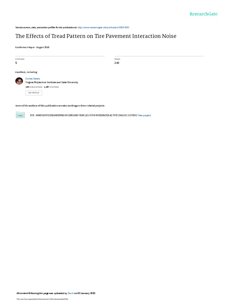 The Effects of Tread Pattern On Tire Pavement Interaction Noise | PDF ...