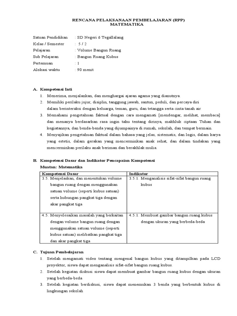 RPP Matematika Kubus | PDF | Karier & Perkembangan