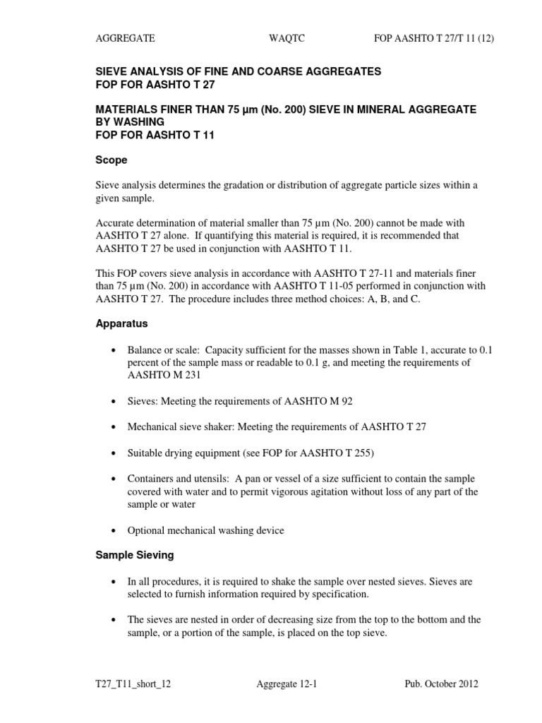 Aashto T 27 T 11 2012 | PDF | Nature