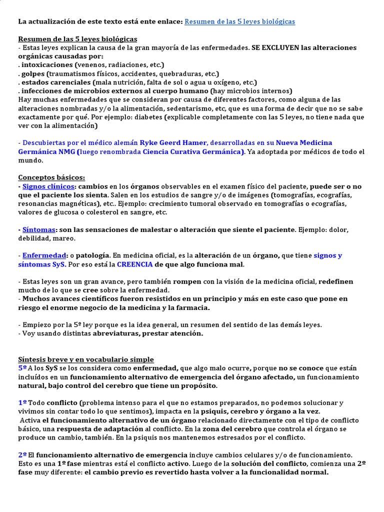 Resumen de Las 5 Leyes Biológicas Del Doctor Ryke Hamer | PDF ...