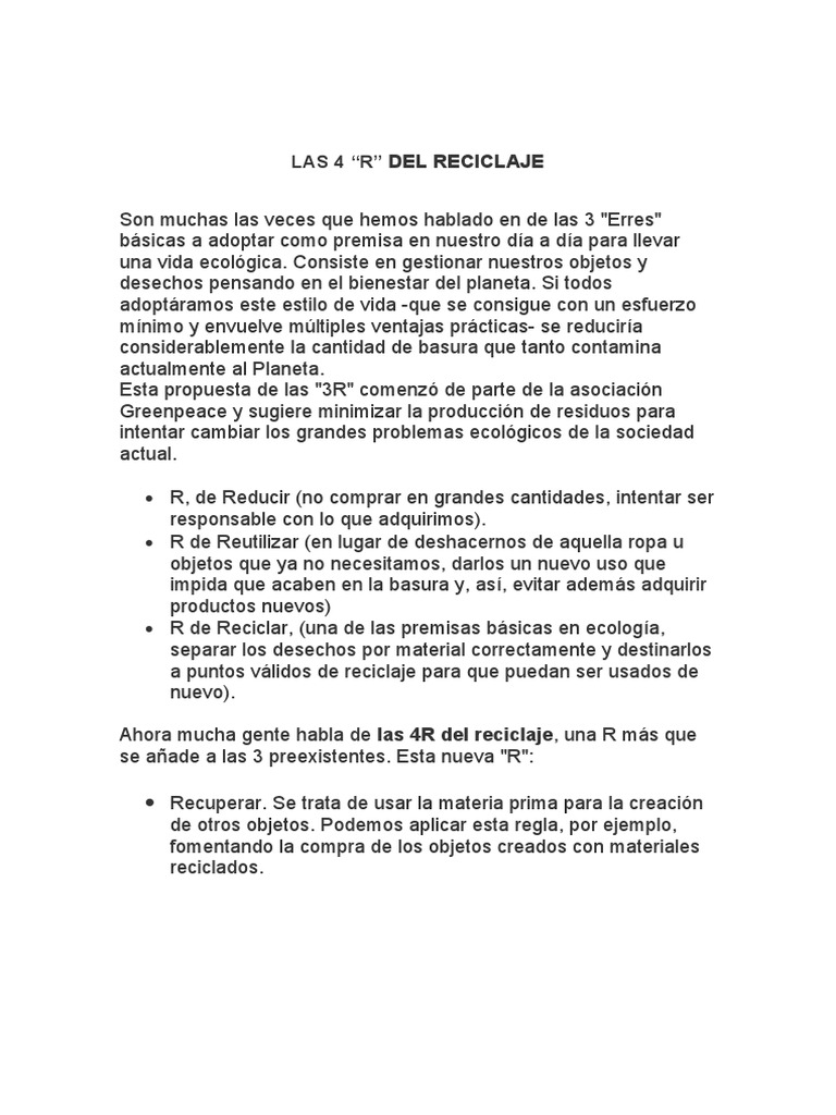 LAS 4 "R": Del Reciclaje | PDF