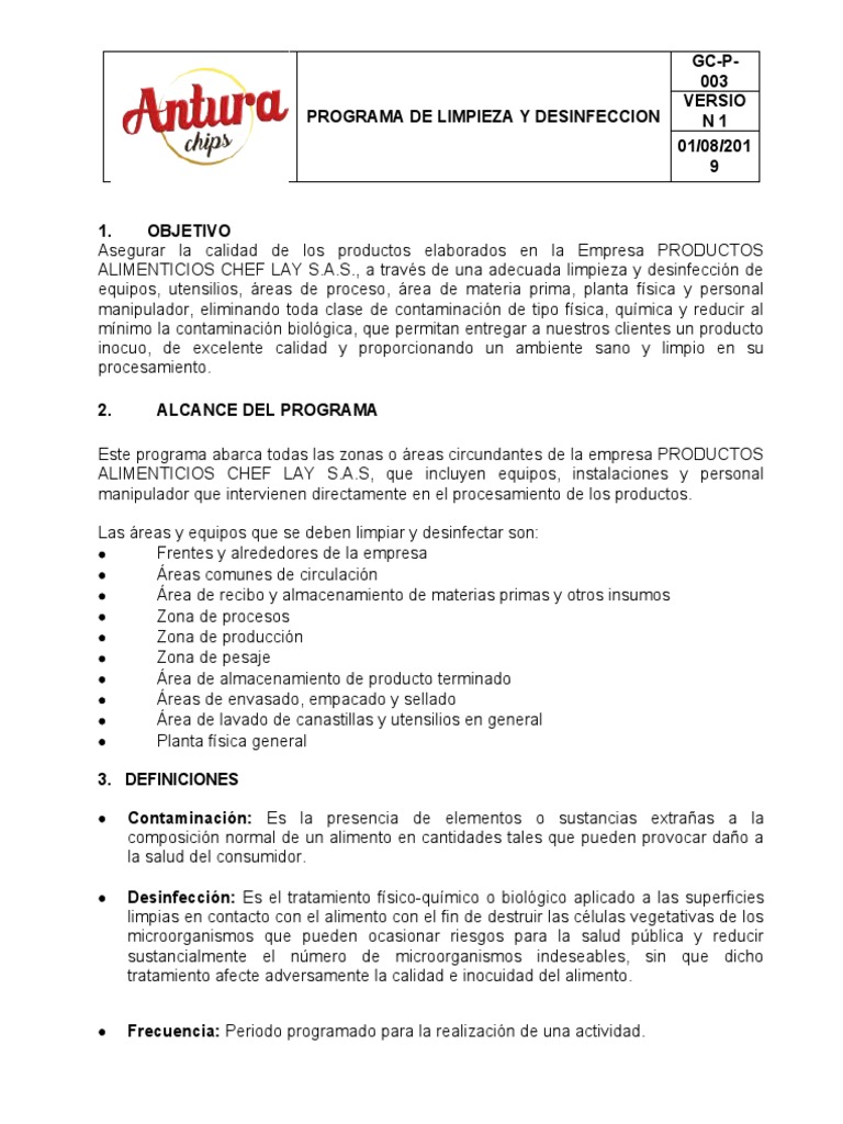 Programa de Limpieza y Desinfección | PDF | Lavado de manos | Detergente