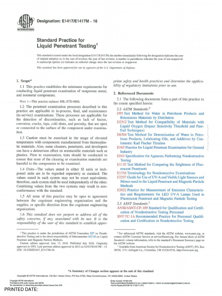 Liquid Penetrant Testing: Standard Practice For | PDF | Nondestructive ...