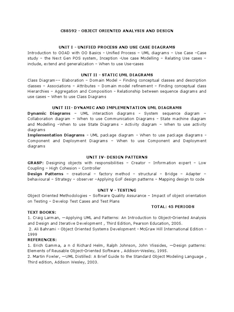 CS8592 Ooad Syllabus | PDF