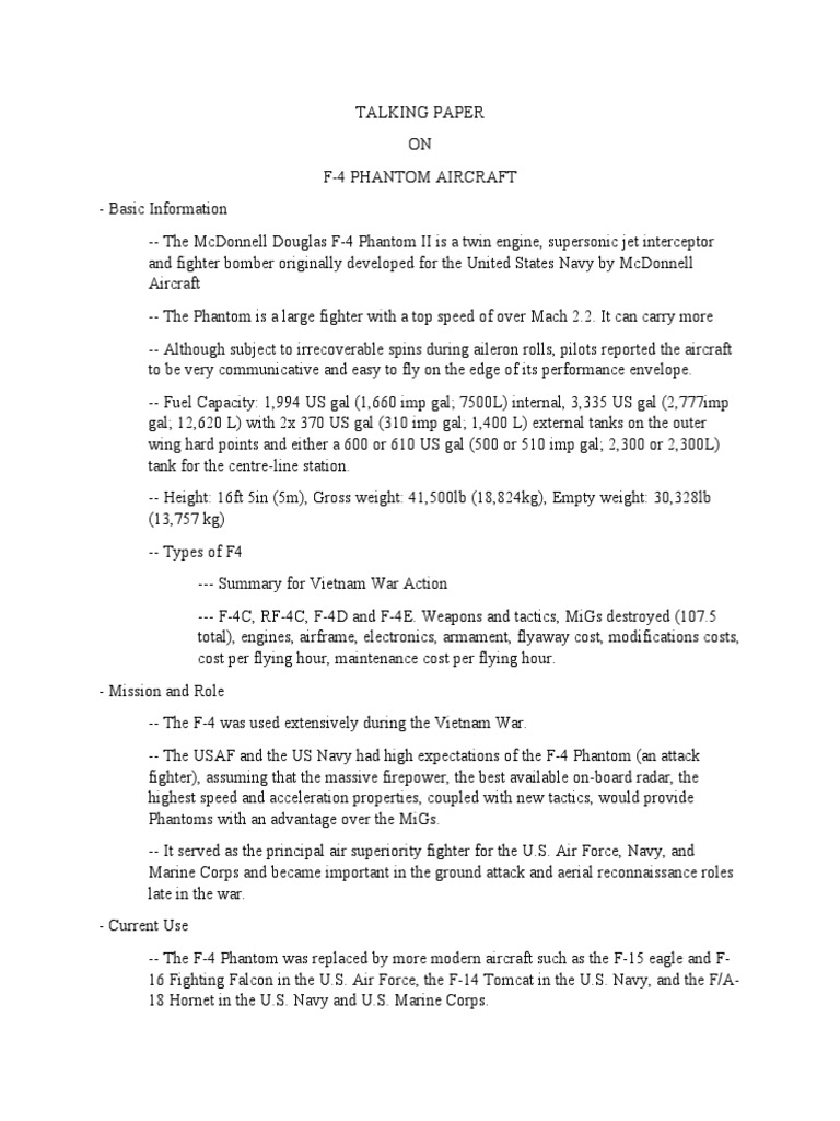 Talking Paper F4 Phantom | PDF | Mc Donnell Douglas F 4 Phantom Ii ...
