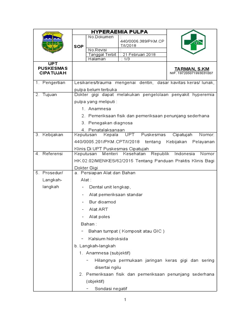 Sop 8 Hyperemi Pulpa CPTJ | PDF